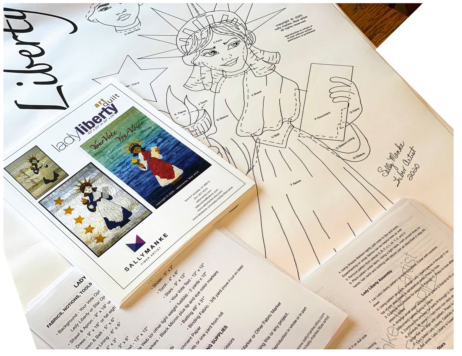 Lady Liberty Art Quilt Pattern Red White Blue Original - Etsy