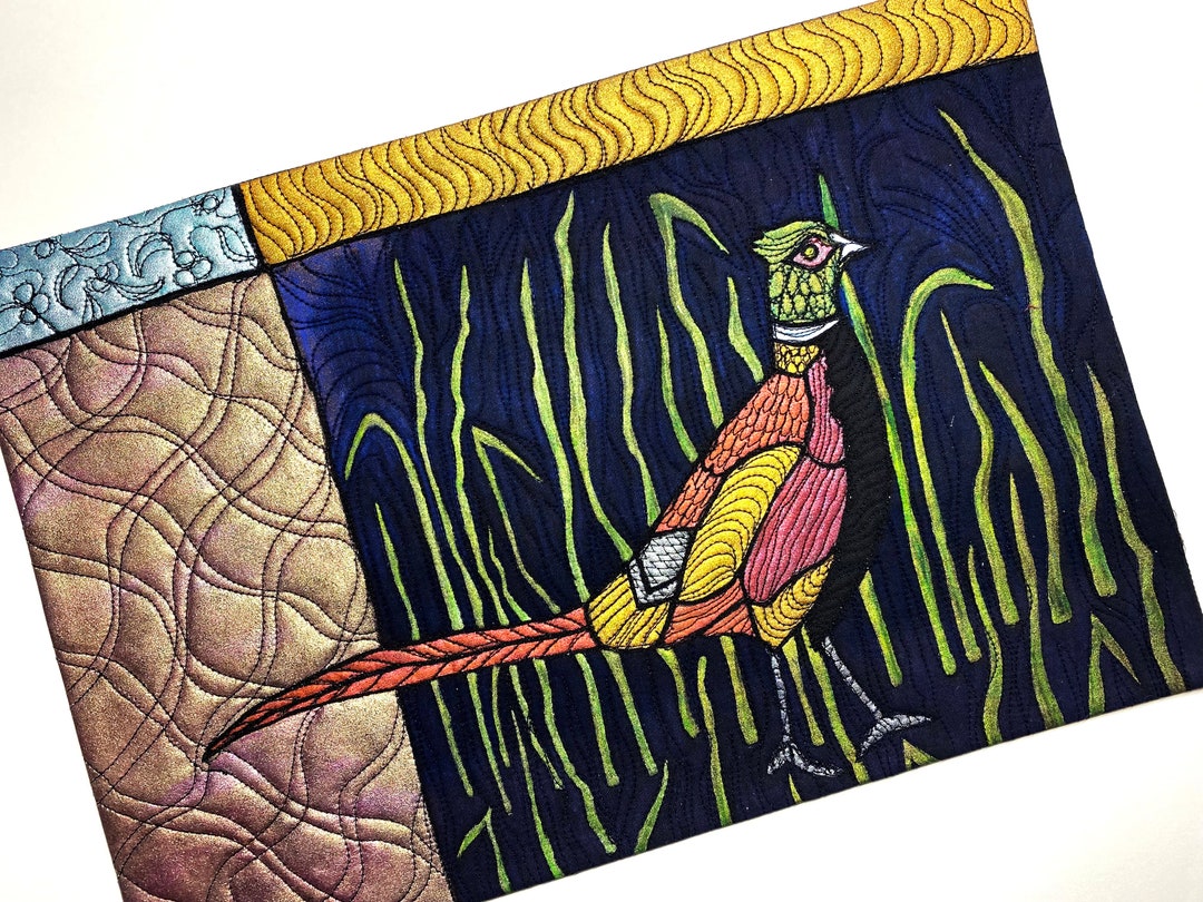 Ring-necked Pheasant Art Quilt, 10 X 15 Inches, Quilted Painted Mixed ...