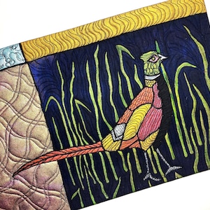 Ring-necked Pheasant Art Quilt, 10 X 15 Inches, Quilted Painted Mixed ...