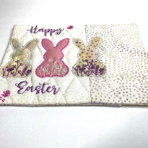 Happy Easter Embroidered Quilted Mug Rug, Mini Quilt Placemat With ...