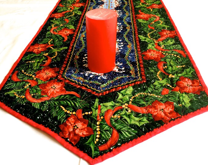 Extra Long Fall Christmas Quilted Table Runner, Six Foot Table Topper ...