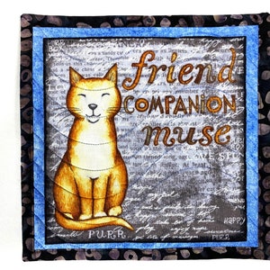 Handmade Cat 8 X 8 Inch Mug Rugs, Quilted Kitty Themed Mini Quilts ...