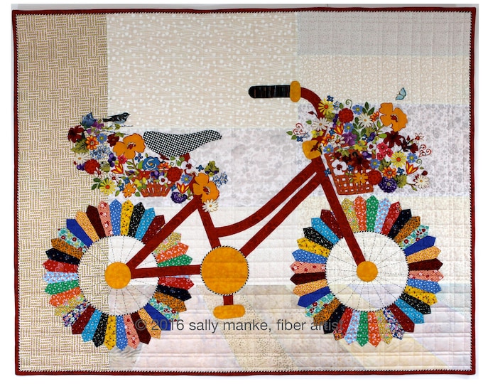 Whimsical Bicycle Art Quilt, Original Design, Wall Art Cycle, Art ...