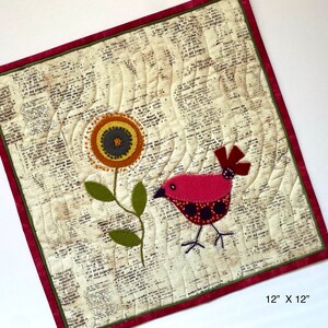 Little Bird Art Quilt With Hand Stitched Wool Appliqué and Embroidery ...