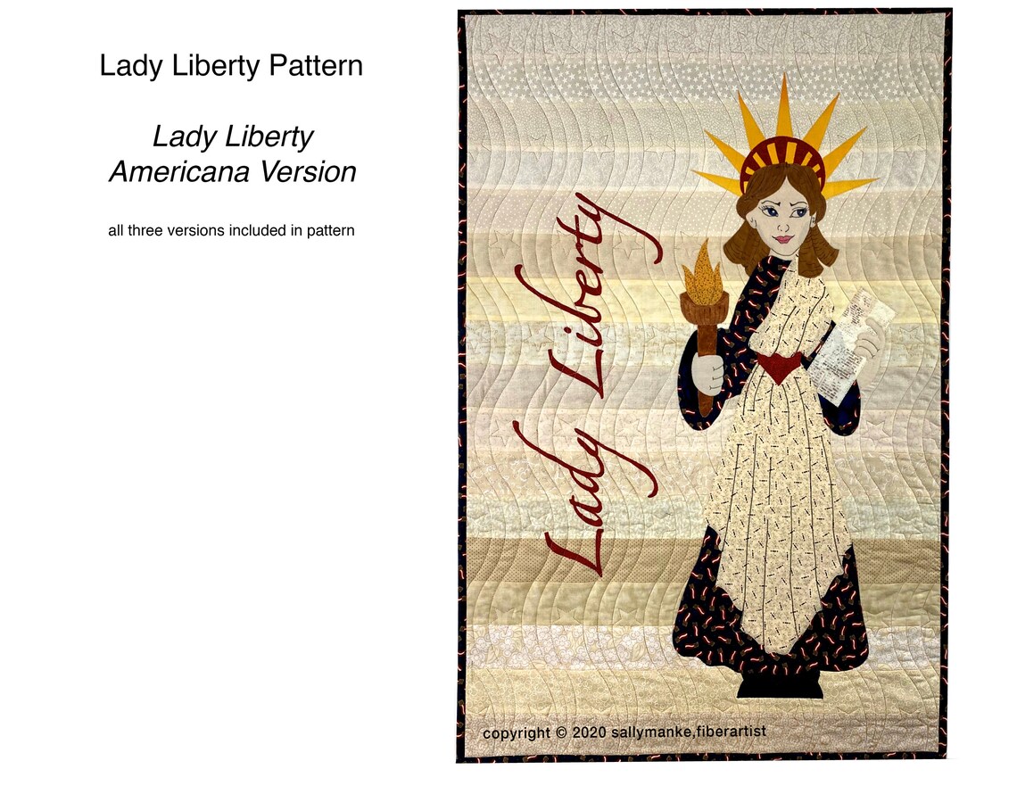 Lady Liberty Art Quilt Pattern Red White Blue Original | Etsy