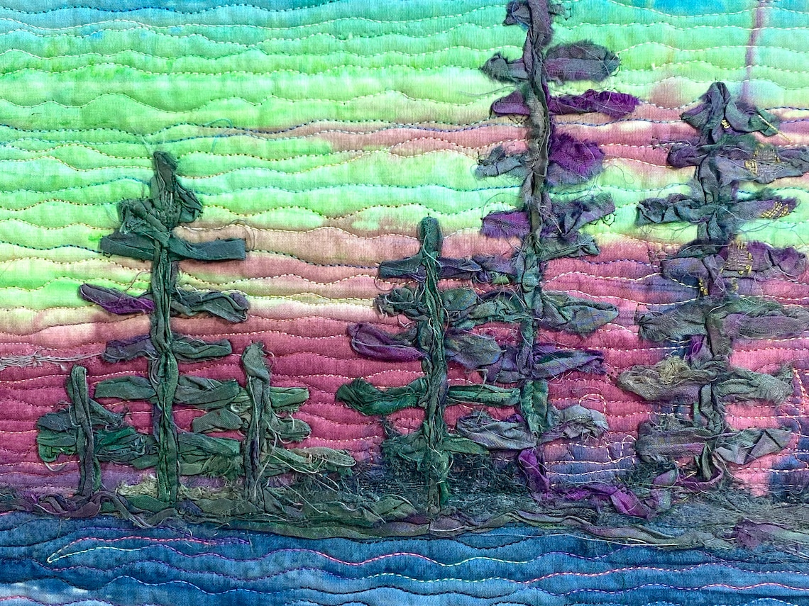 Felted and Couched Pine Tree Art Landscape Quilt Wall Hanging - Etsy