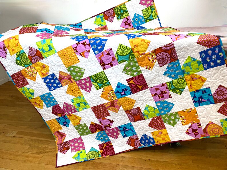 Patchwork Quilted Lap Throw Bright Green Blue Teal Pink - Etsy