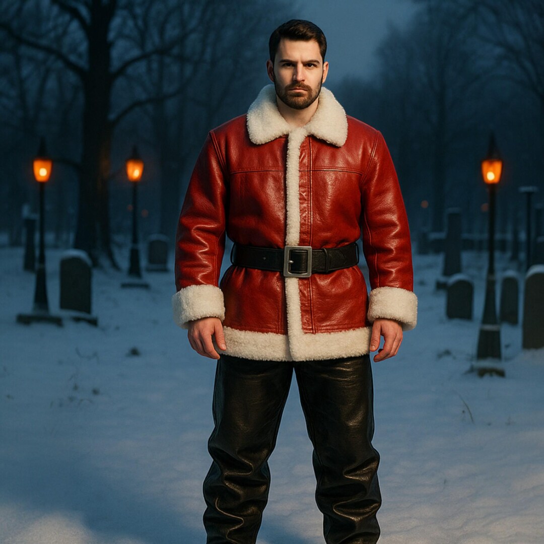 Genuine Leather Santa Costume Jacket and Pants | Red & Black Christmas ...