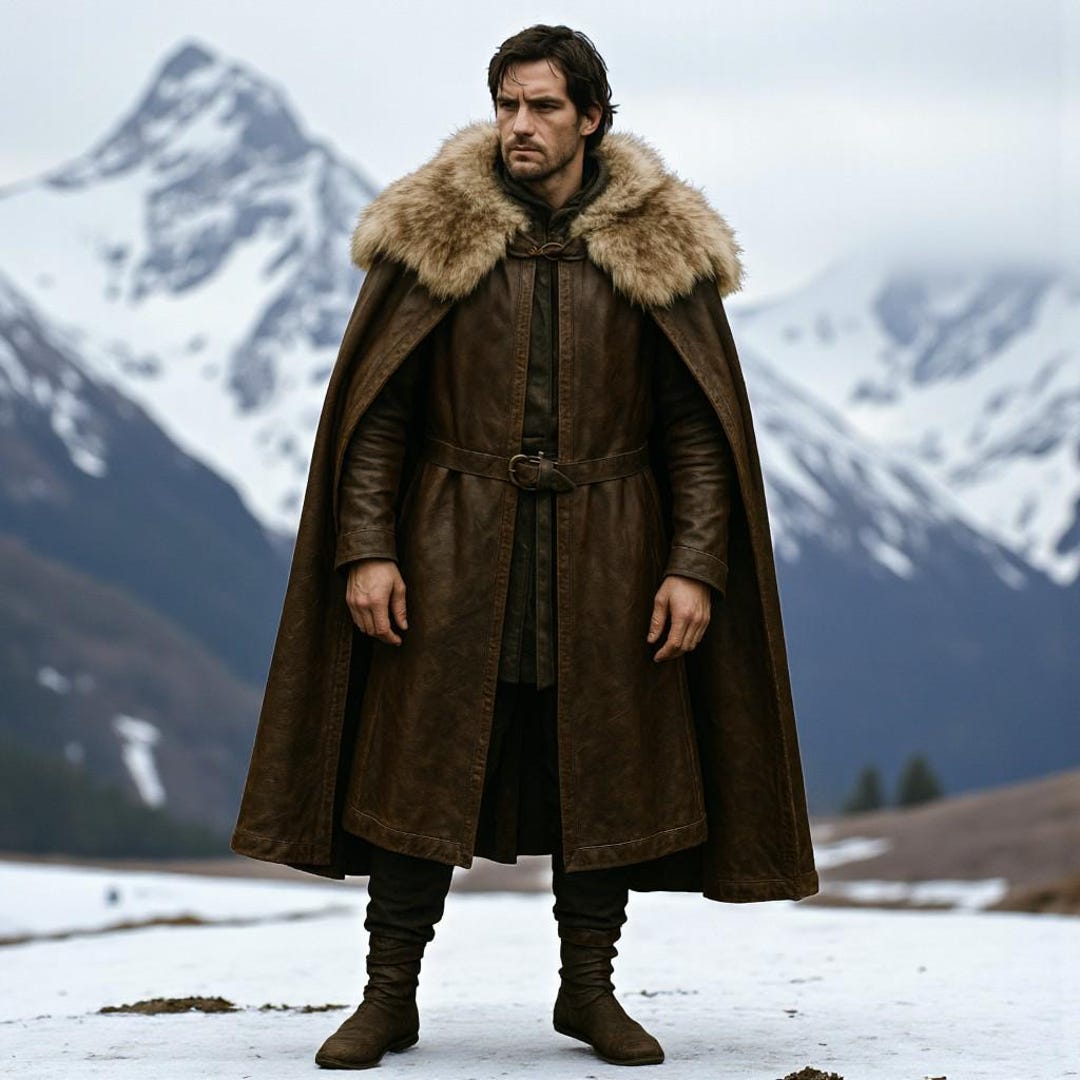 Medieval Leather Cloak: Renaissance Winter Coat With Faux Fur Collar - Etsy
