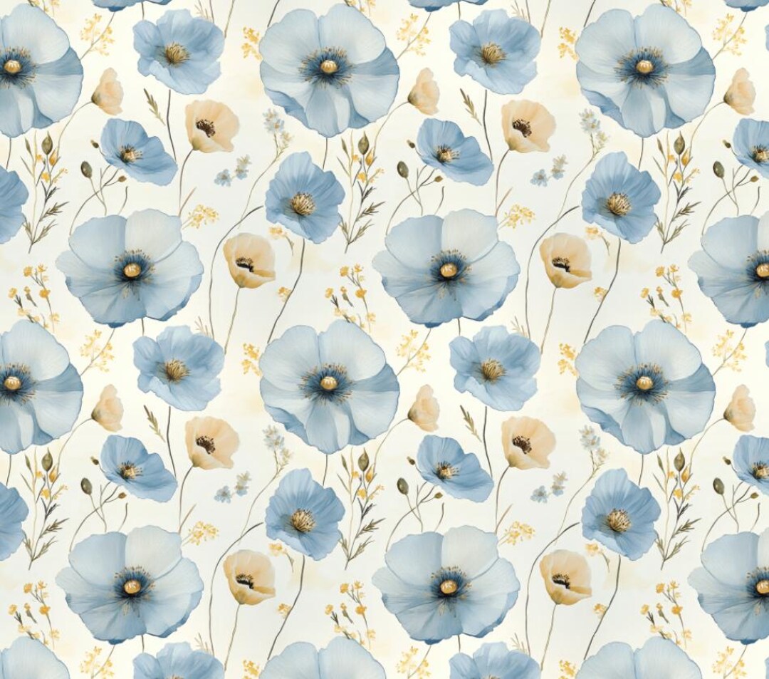 Faded Blue Flowers Daisy Floral-blue Flower Fabric- Cotton Fabric by ...