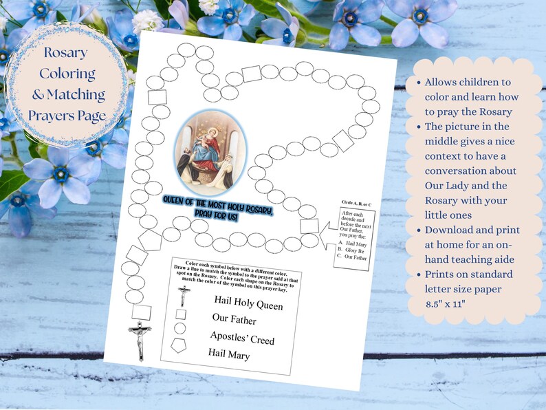 Rosary Coloring and Matching Prayers Page - Etsy