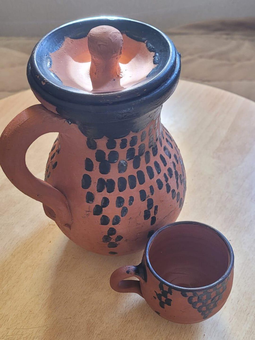 Handmade Terracotta Jug and Cup, Moroccan Clay Pottry, Rustic Ceramic ...