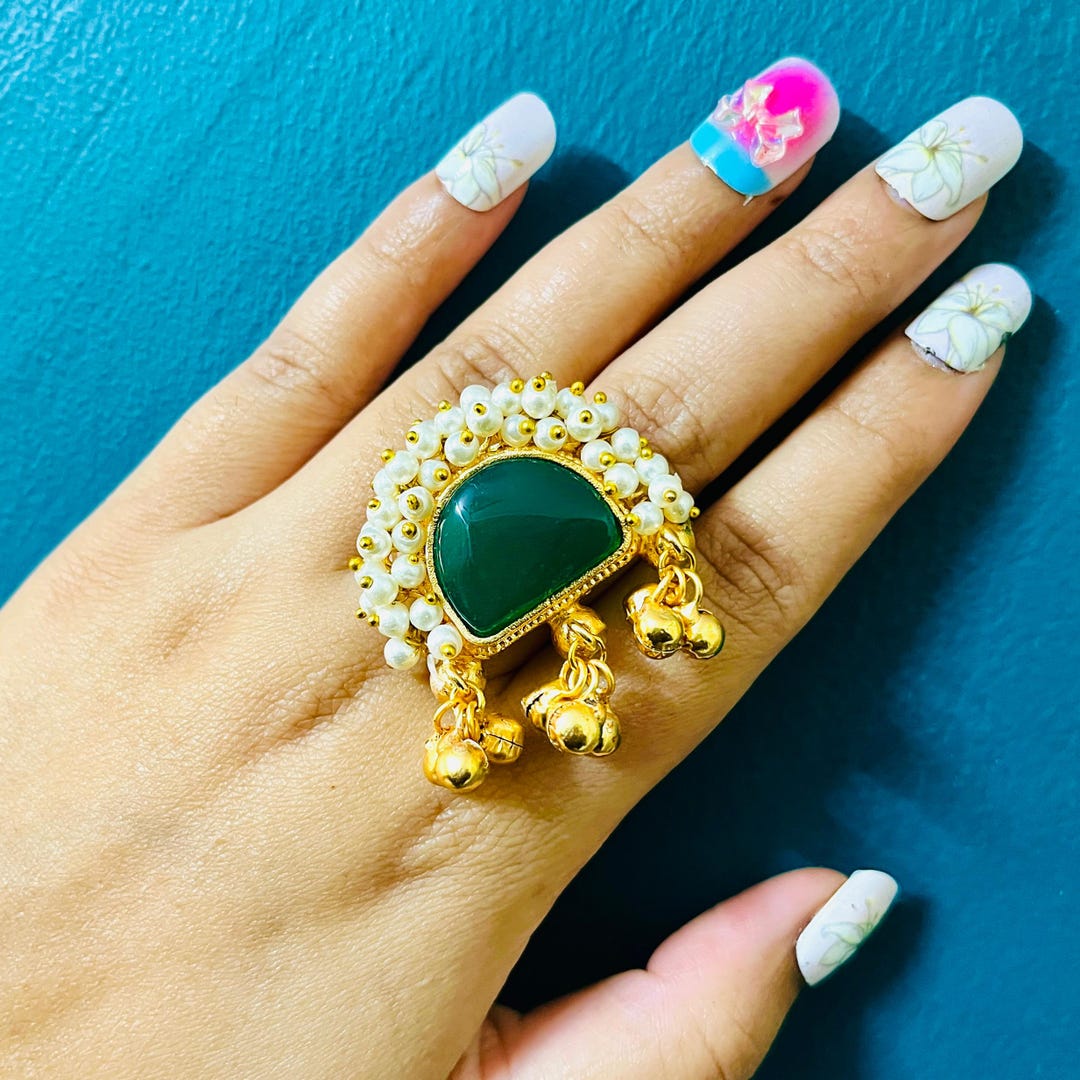 Green Chalcedony Adjustable Ring, Indian Statement Apala Polished ...