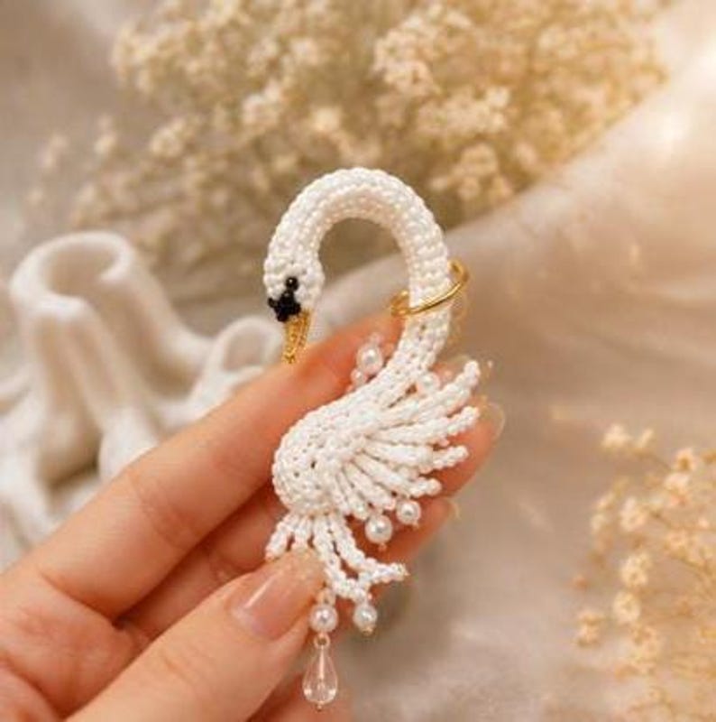Crochet Swan Ear Cuff Pattern | Beaded Fairy Earring Tutorial (PDF ...