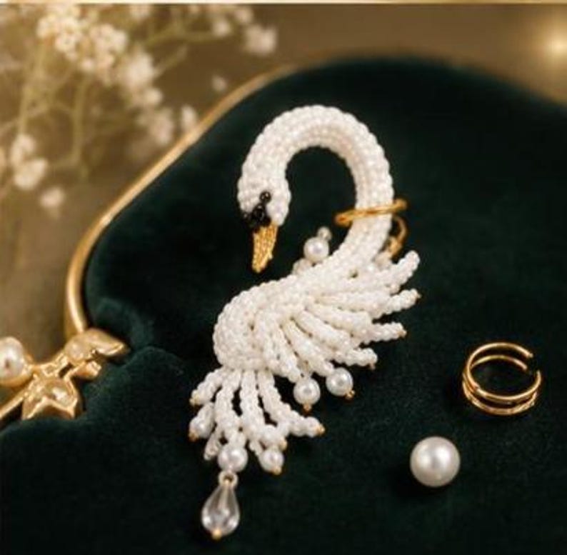 Crochet Swan Ear Cuff Pattern | Beaded Fairy Earring Tutorial (PDF ...