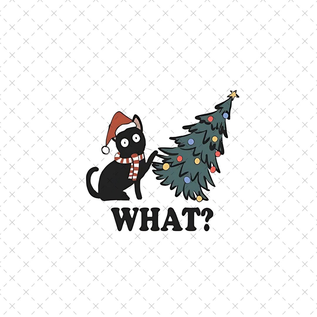 Black Cat Funny Christmas PNG SVG, Cat Lover, Christmas Lights, Santa ...