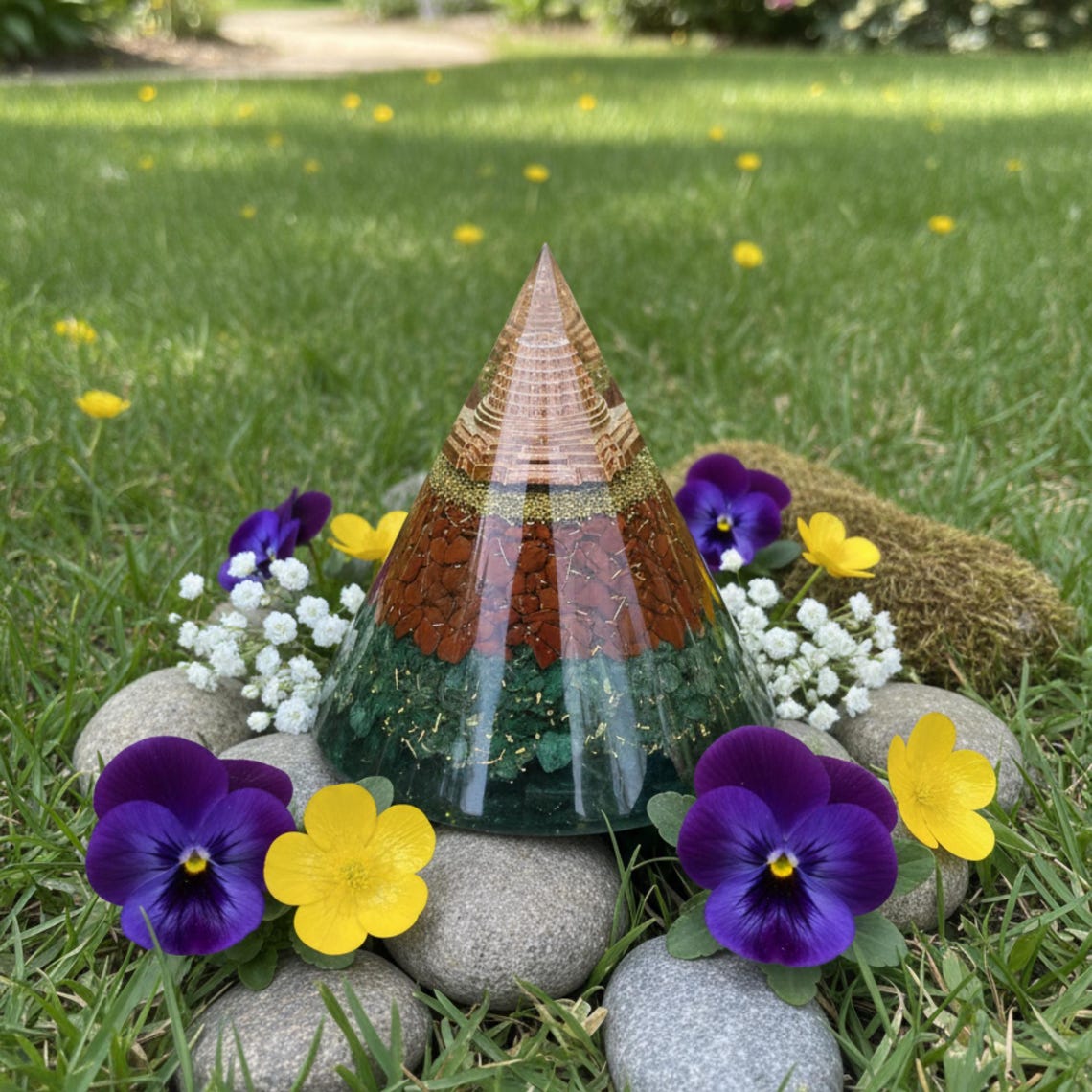 Buy Handmade Orgonite Pyramid, Red Jasper, Fuchsite, Brass Decor Online ...