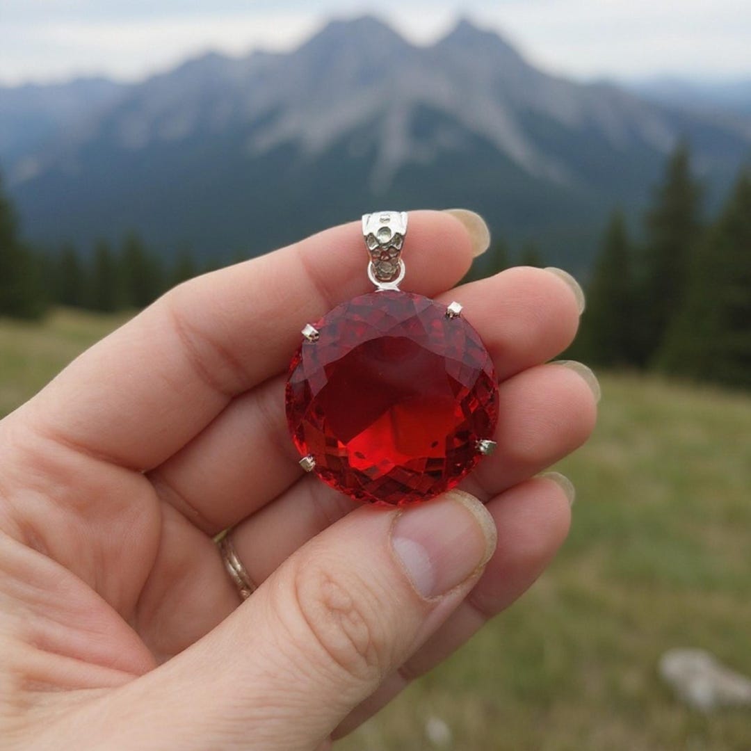 Elegant Red Ruby Pendant Necklace | 90–100ct Round Gemstone Jewelry ...