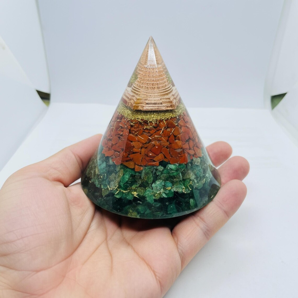 Buy Handmade Orgonite Pyramid, Red Jasper, Fuchsite, Brass Decor Online ...