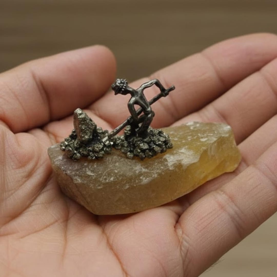 Buy Natural Citrine Crystal Miner Statue With Pyrite Cluster ...