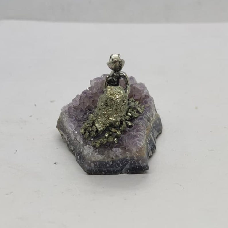 Buy Amethyst Cluster With Pyrite Miner Statue, Handmade Crystal Art ...