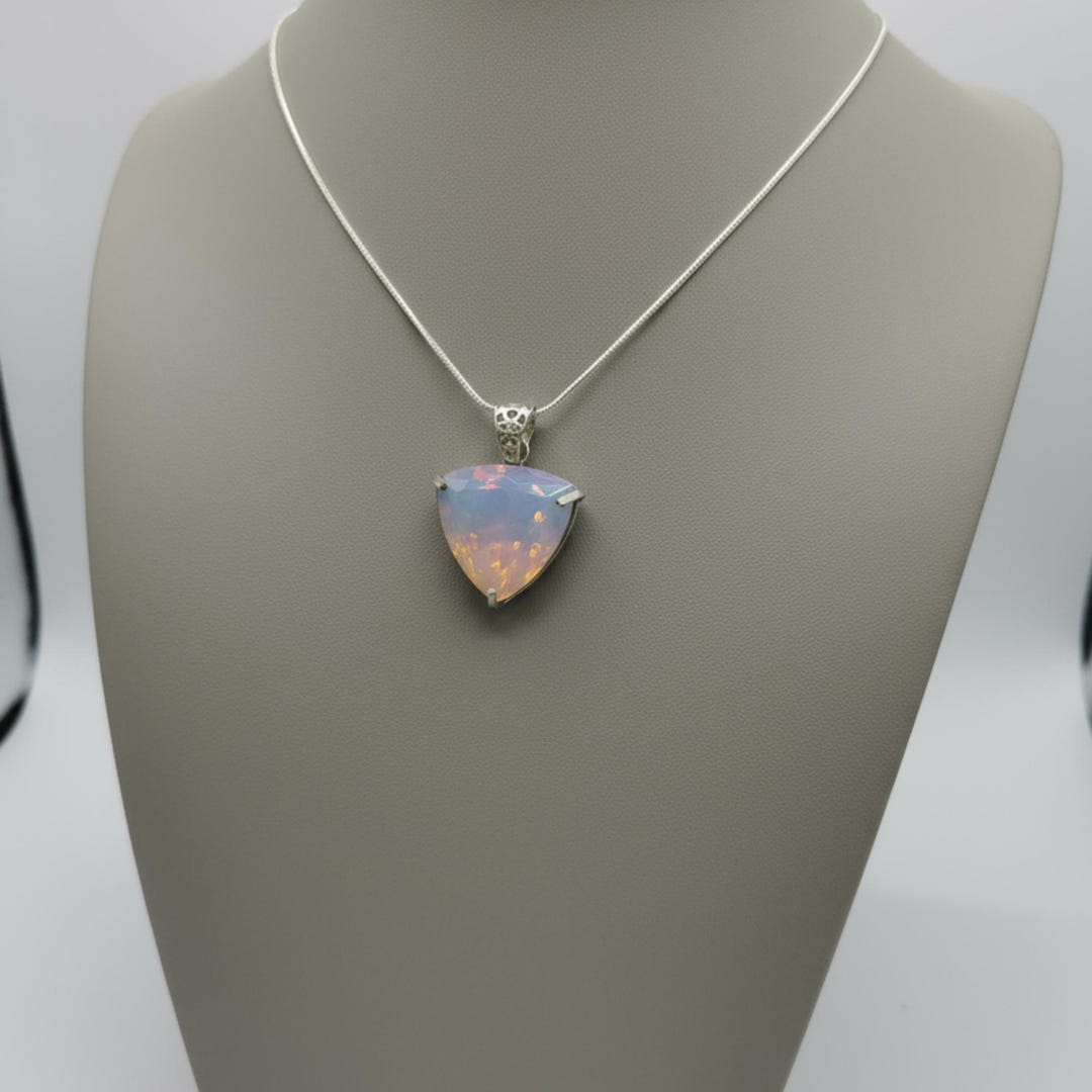 Handmade Pink Opal Trillion Cut Gemstone Pendant | Natural 90-100CT ...