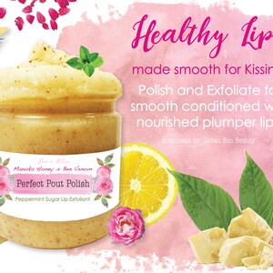 Organic Peppermint Sugar Lip Polish Exfoliator Scrub / Manuka Honey ...