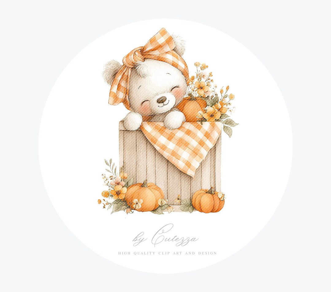Bear Fall Clip Art, Autumn Bear Clipart – Fall Watercolor Bear With ...