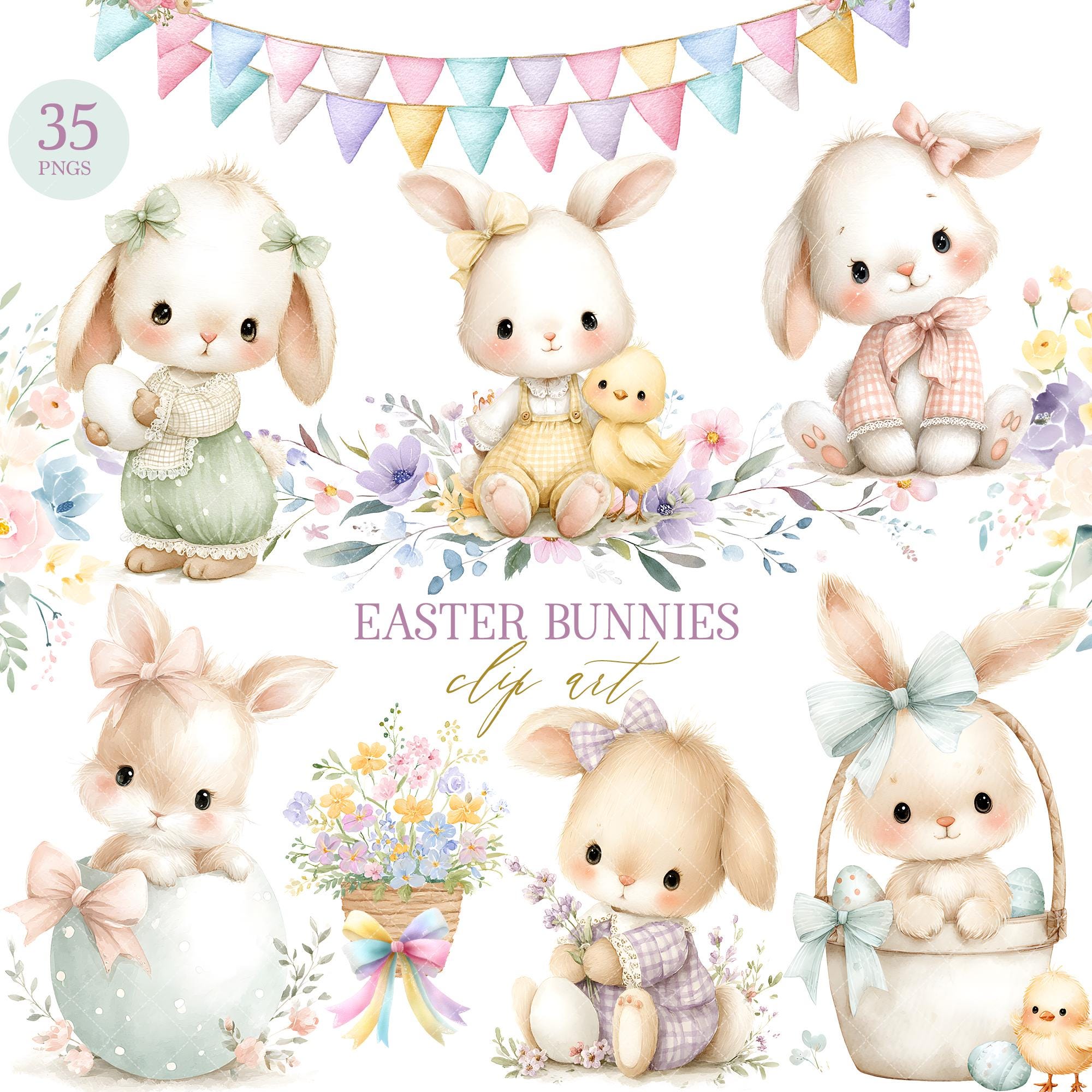 Watercolor Easter Bunnies Clipart Bundle: PNG Bunny (commercial Use) - Etsy