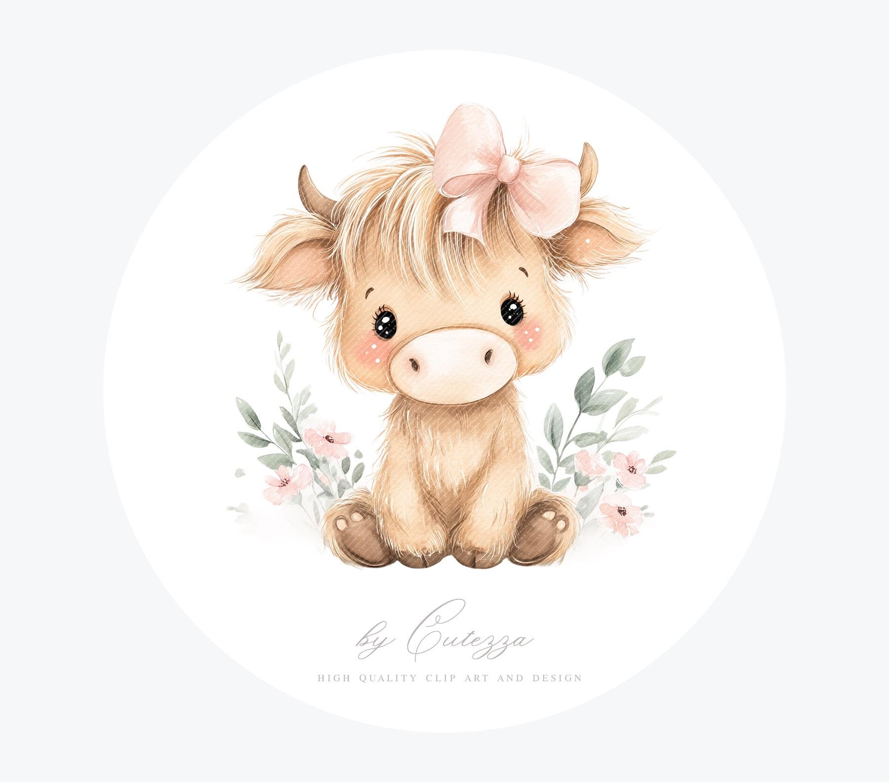 Highland Cow Baby Shower Girl PNG: Clipart Watercolor Nursery Decor ...