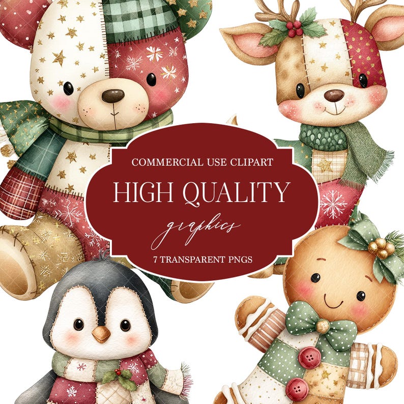 Patchwork Christmas Clip Art:png Bundle (digital Download) - Etsy