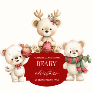Watercolor Christmas Teddy Bear Clipart Bundle: 25 PNG Elements ...