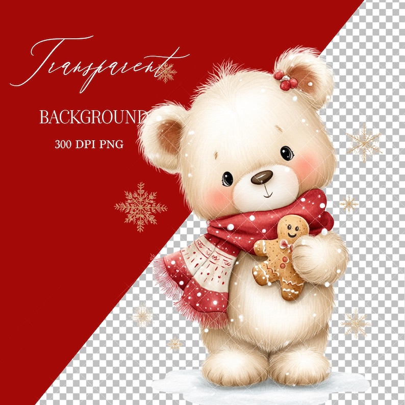 Watercolor Christmas Teddy Bear Clipart Bundle: 25 PNG Elements ...