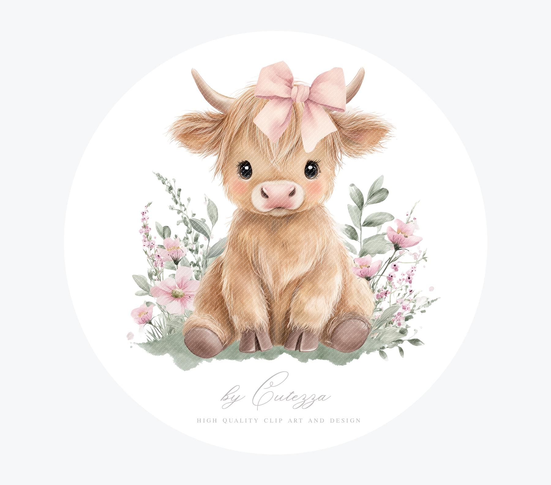 Highland Cow Baby Shower Girl PNG: Clipart Watercolor Nursery Decor ...