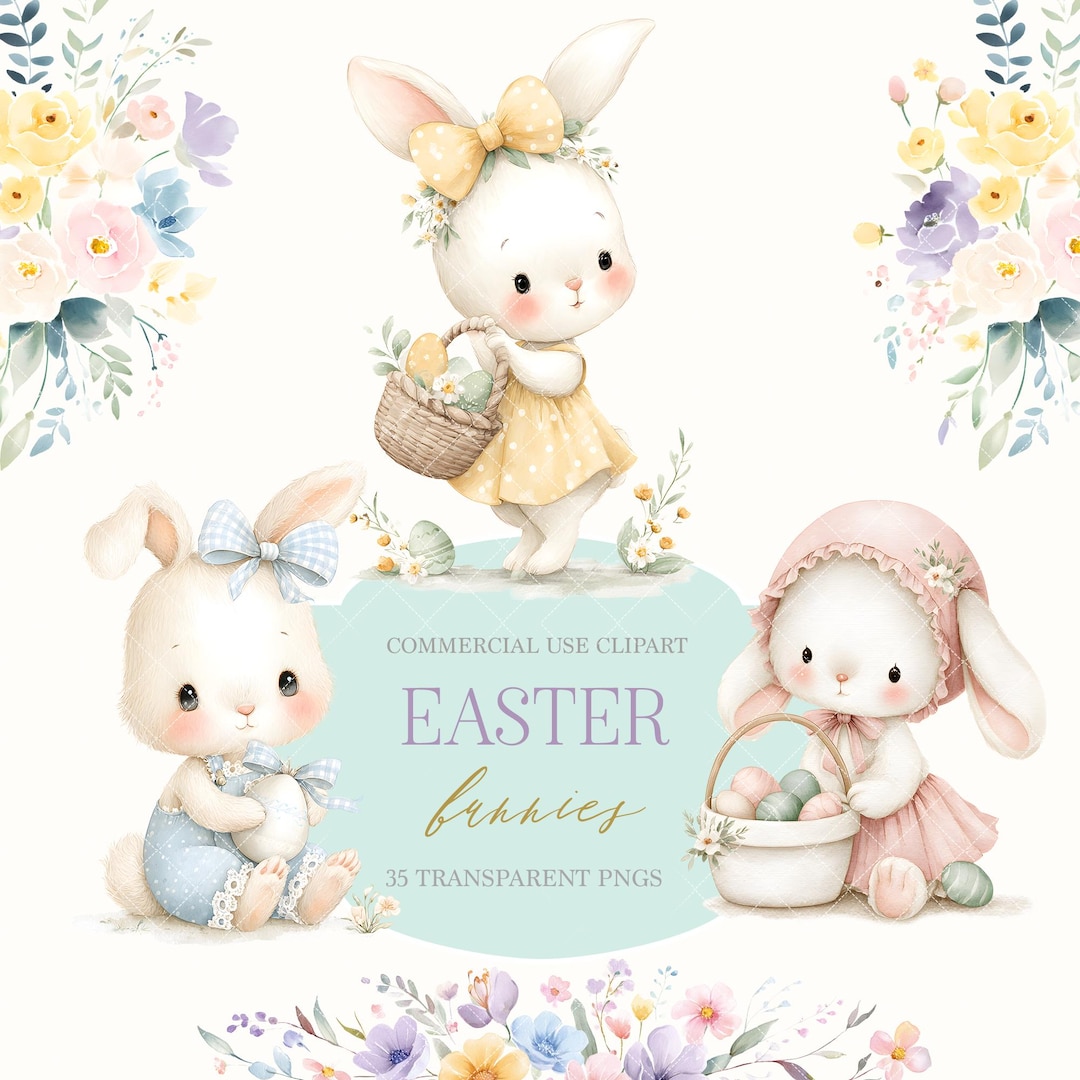 Watercolor Easter Bunnies Clipart Bundle: PNG Bunny (commercial Use) - Etsy