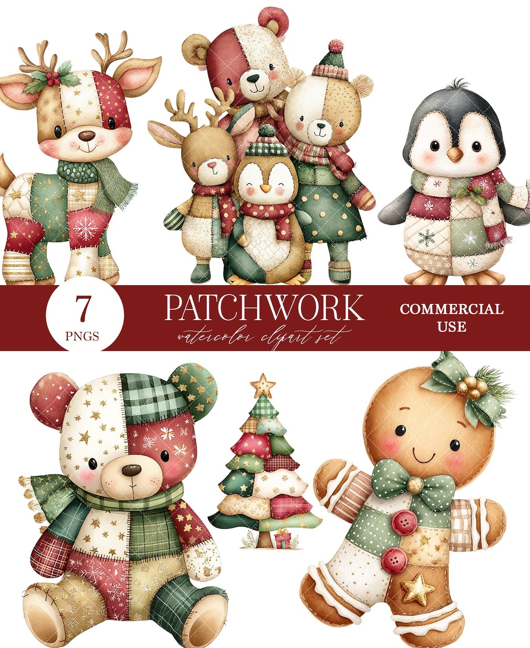 Patchwork Christmas Clip Art:png Bundle (digital Download) - Etsy