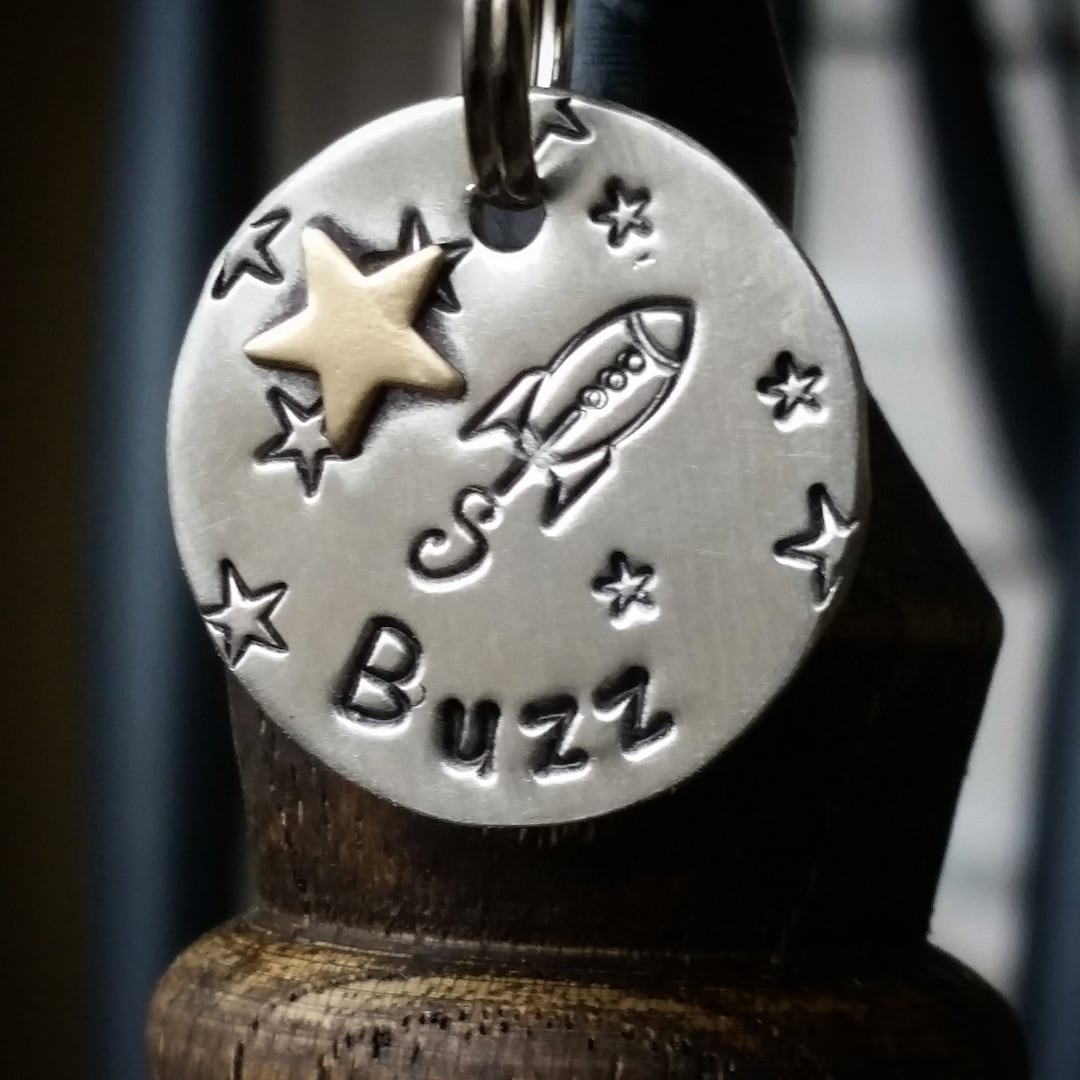Custom Dog Id Tag- Pet Tag With Rocket and Star- Comet- Pet Id Tag - Etsy