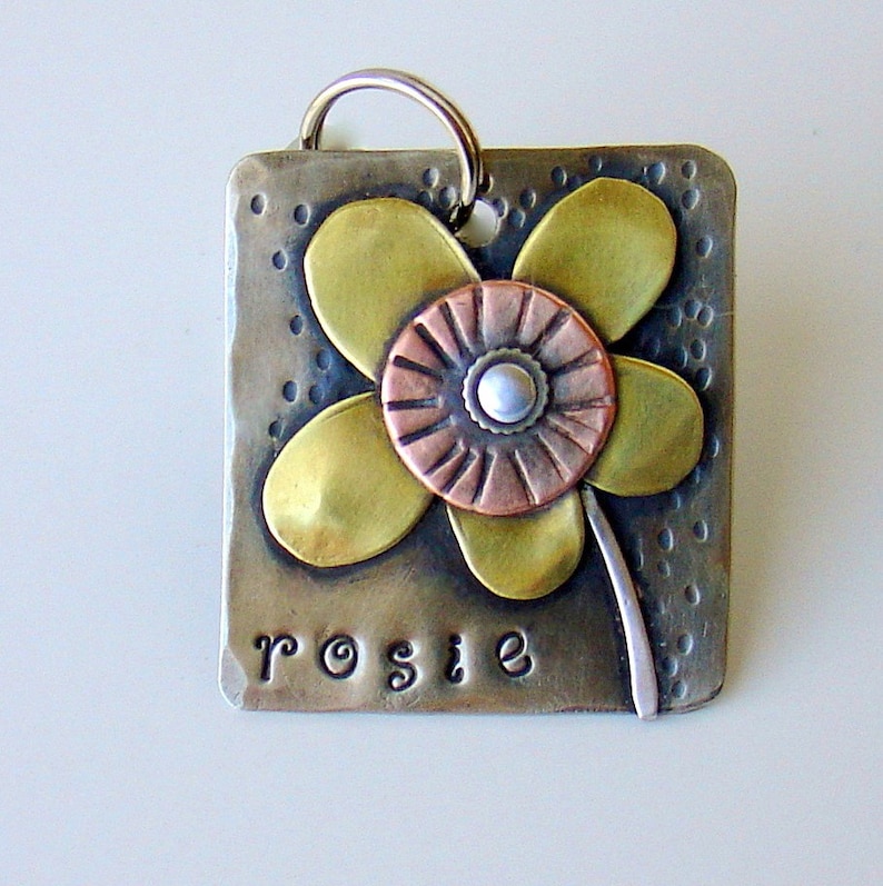 Rosie- Mixed Metal Pet Id Tag - Etsy