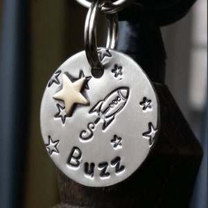 Custom Dog Id Tag- Pet Tag With Rocket and Star- Comet- Pet Id Tag - Etsy