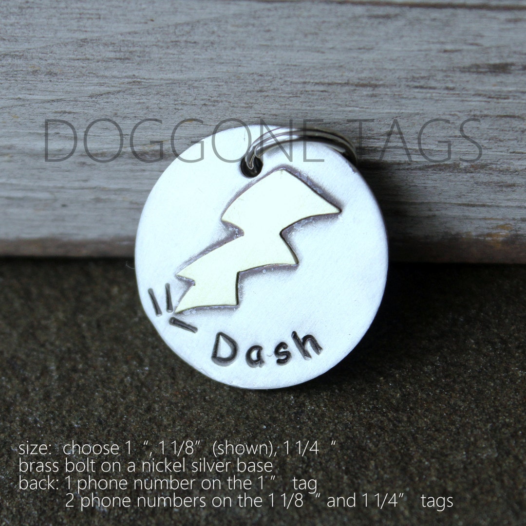 Dog ID Tag- Personalized Lightening Bolt Metal Tag - Zeus - Etsy