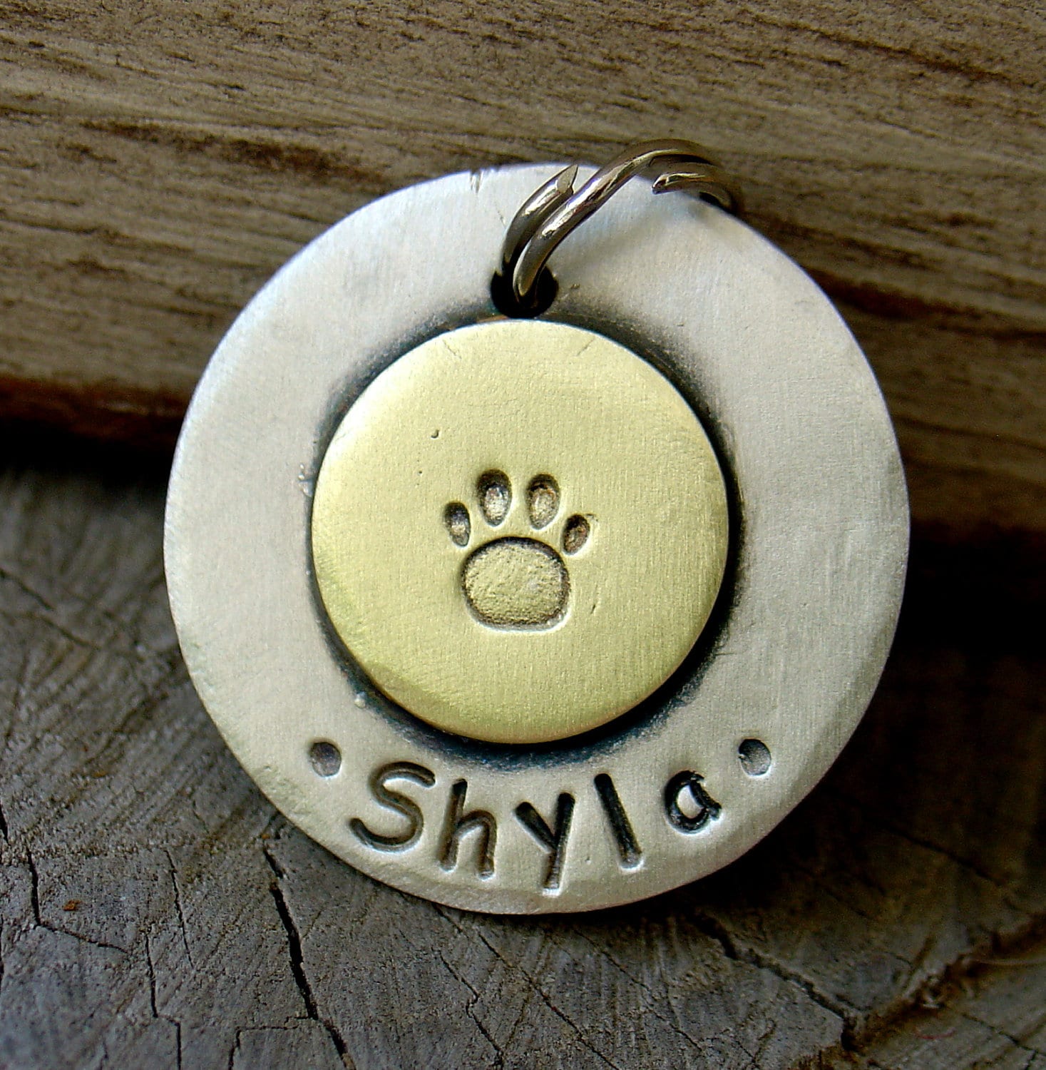 Dog ID Tag Personalized Mixed Metal Tag Sealed With a Paw - Etsy