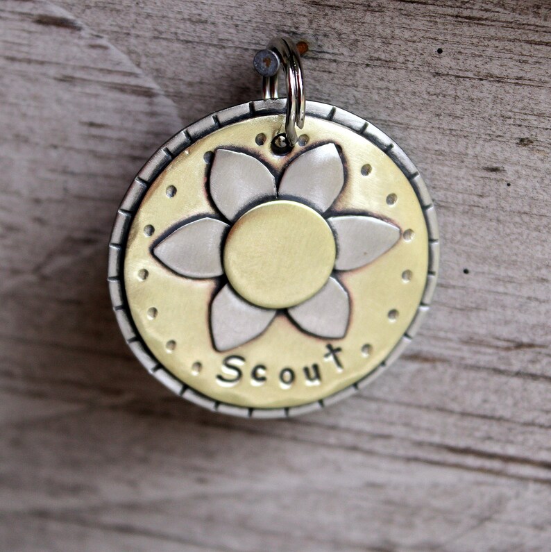XL Dog Id Tag- Metal Pet Id Tag for Large Dogs- Flower- XL Floating ...