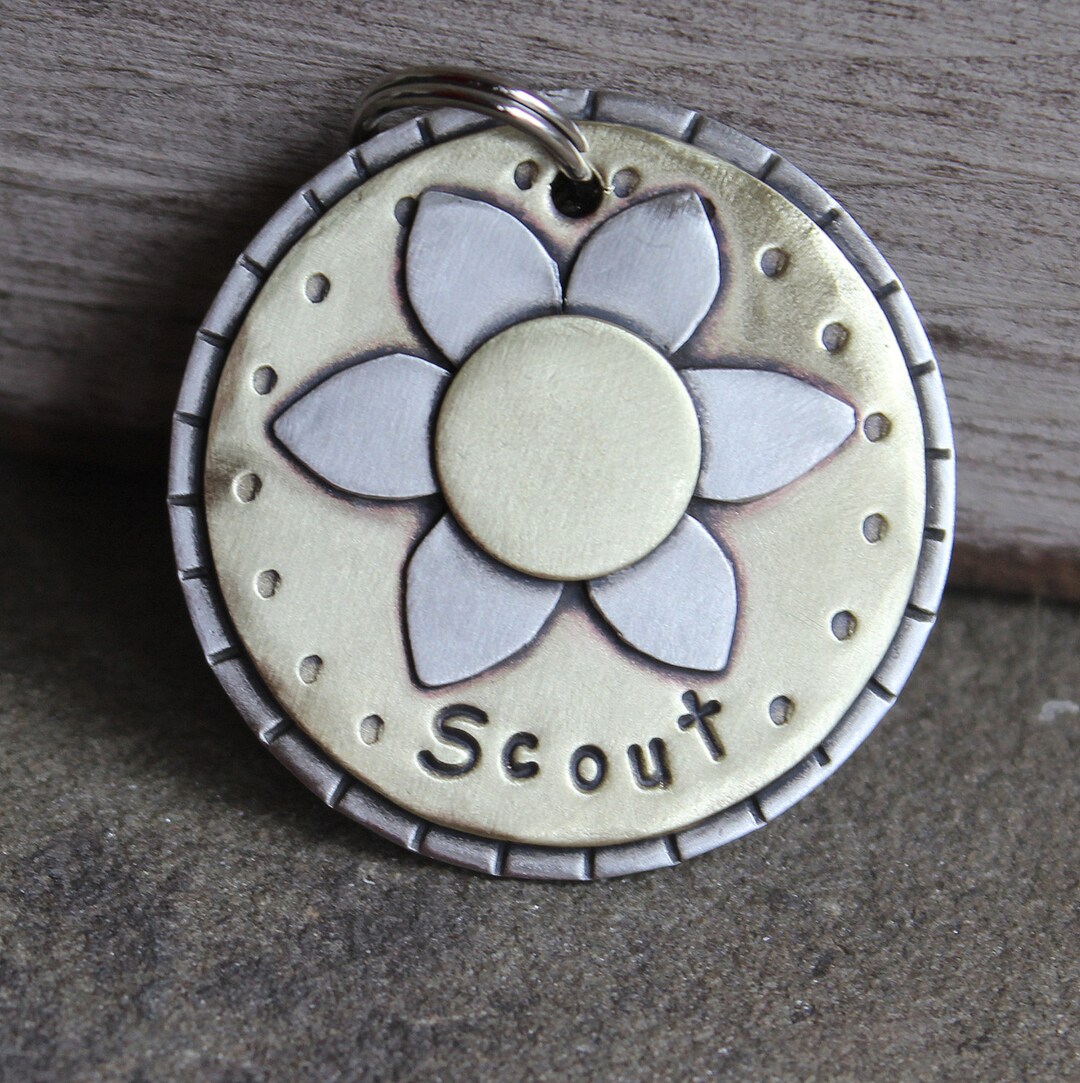 XL Dog Id Tag- Metal Pet Id Tag for Large Dogs- Flower- XL Floating ...