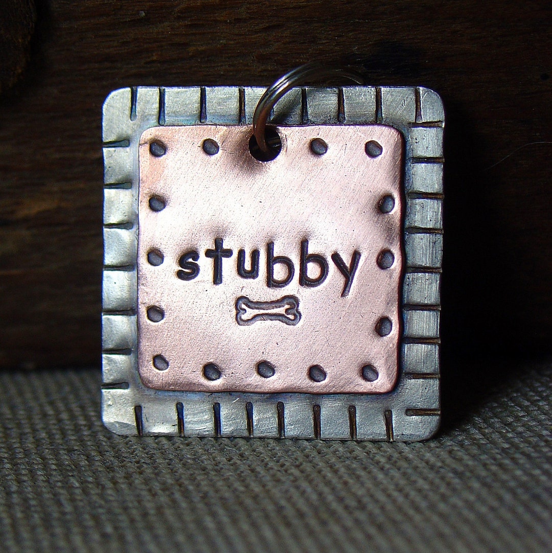 Square Custom Dog ID Tag- Mixed Metal for Dogs and Cats- Stubby - Etsy