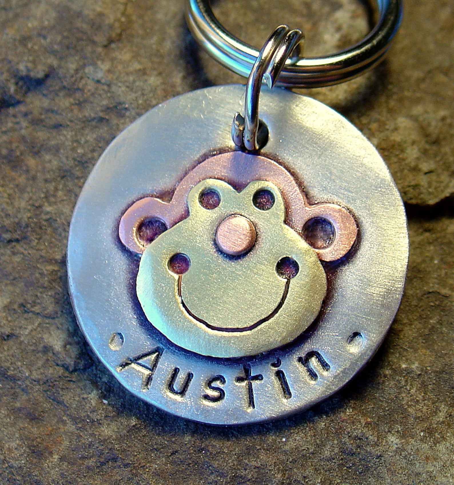Small Dog ID Tag Metal Pet Tag Monkey - Etsy