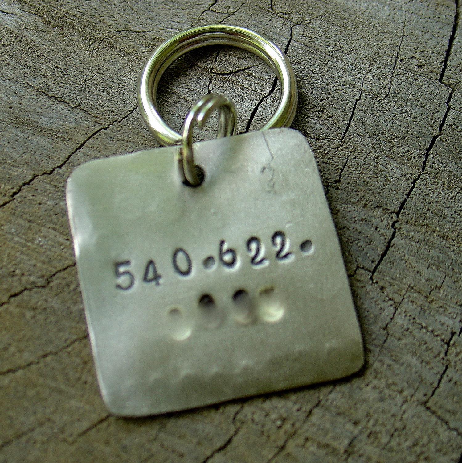 Dog ID Tag- Medium Square Metal Dog Tag in Copper and Silver- Stars and ...