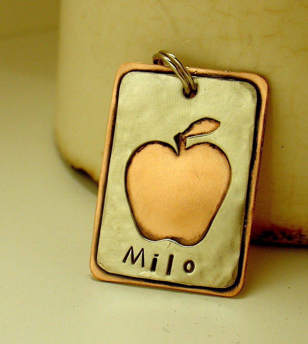 Dog ID Tag- Apple Cut Out- Mixed Metal Pet Id Tag for Medium to Large ...