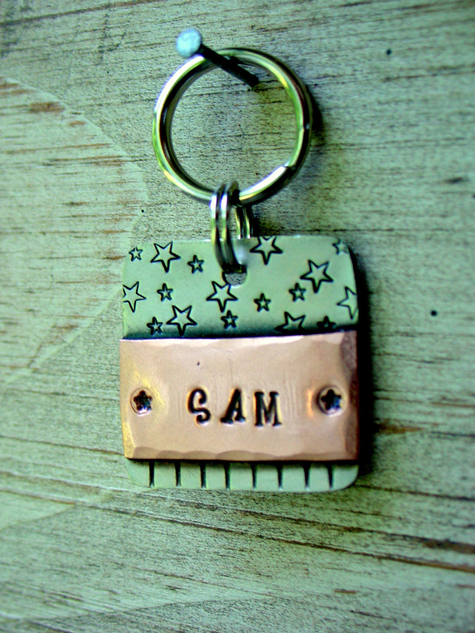 Dog ID Tag Medium Square Metal Dog Tag in Copper and Silver - Etsy