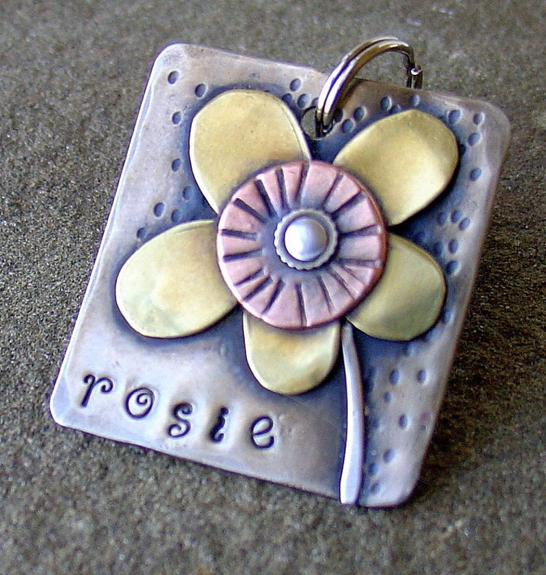 Rosie- Mixed Metal Pet Id Tag - Etsy