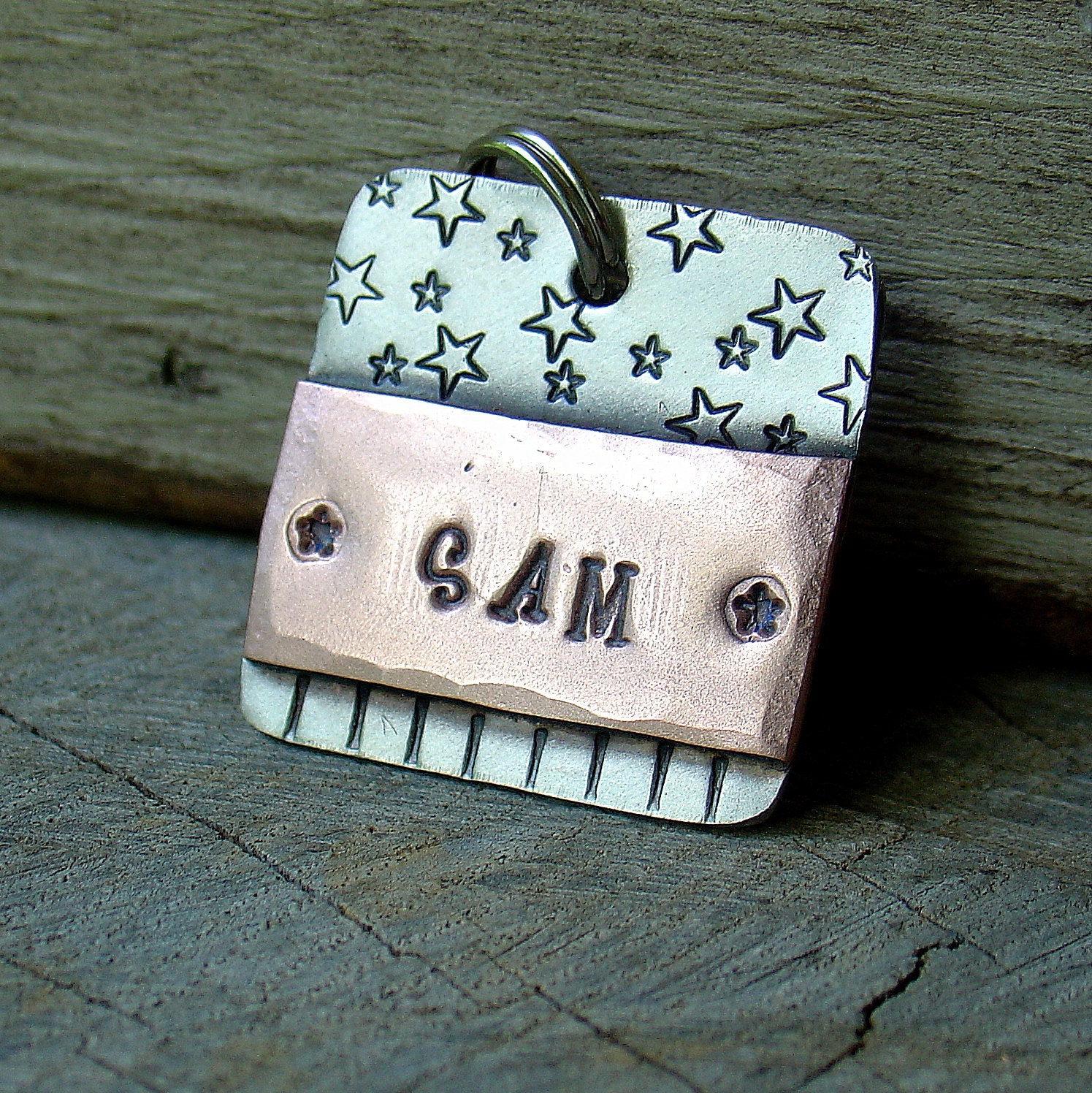 Dog ID Tag Medium Square Metal Dog Tag in Copper and Silver - Etsy
